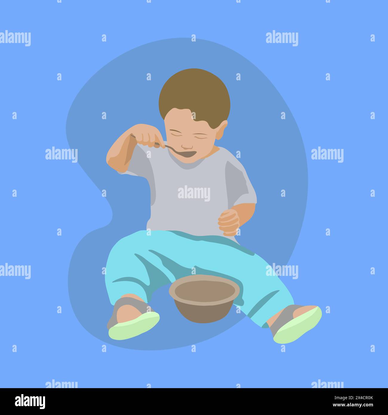 Vector isolated illustration of white baby boy eating Stock Vector ...