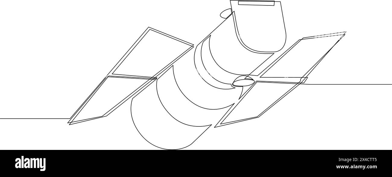 Continuous one line drawing of space orbital satellite. Single line ...