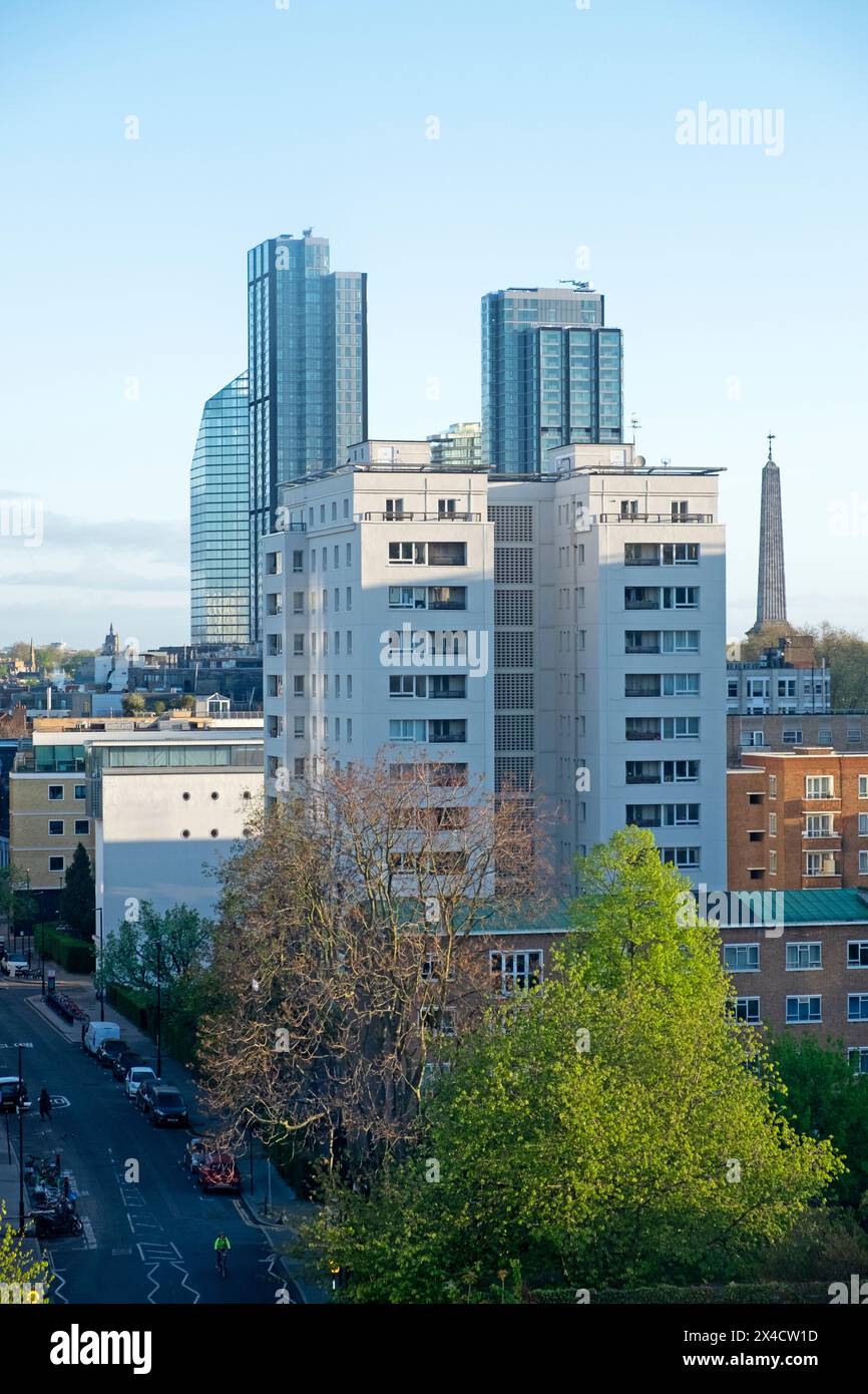 High view along Golden Lane to residential buildings and high rise ...