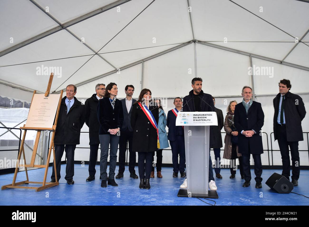 President of Paris 2024, Tony Estanguet delivers a speech during the ...