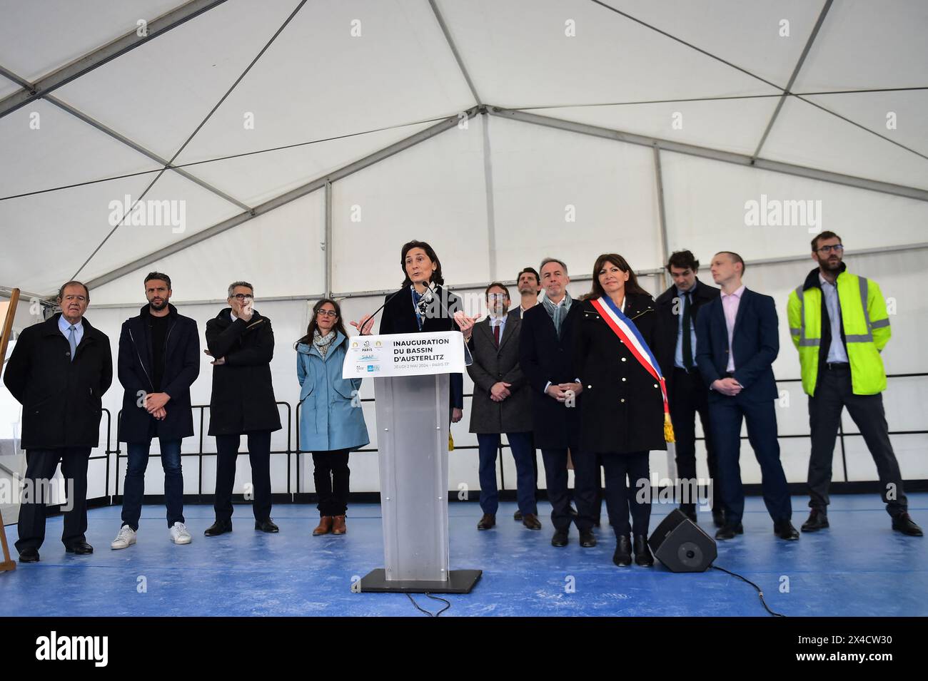 French Sports and Olympics Minister Amelie Oudea-Castera delivers a ...