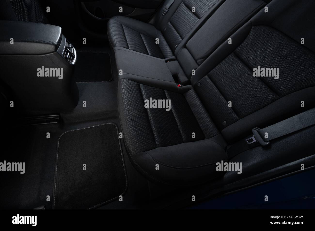 Modern car rear seats interior from cloth material above top view Stock ...