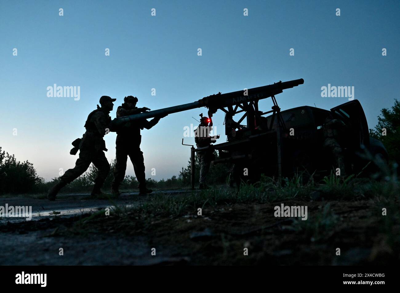 ZAPORIZHZHIA REGION, UKRAINE - APRIL 27, 2024 -Servicemen of the Steppe ...