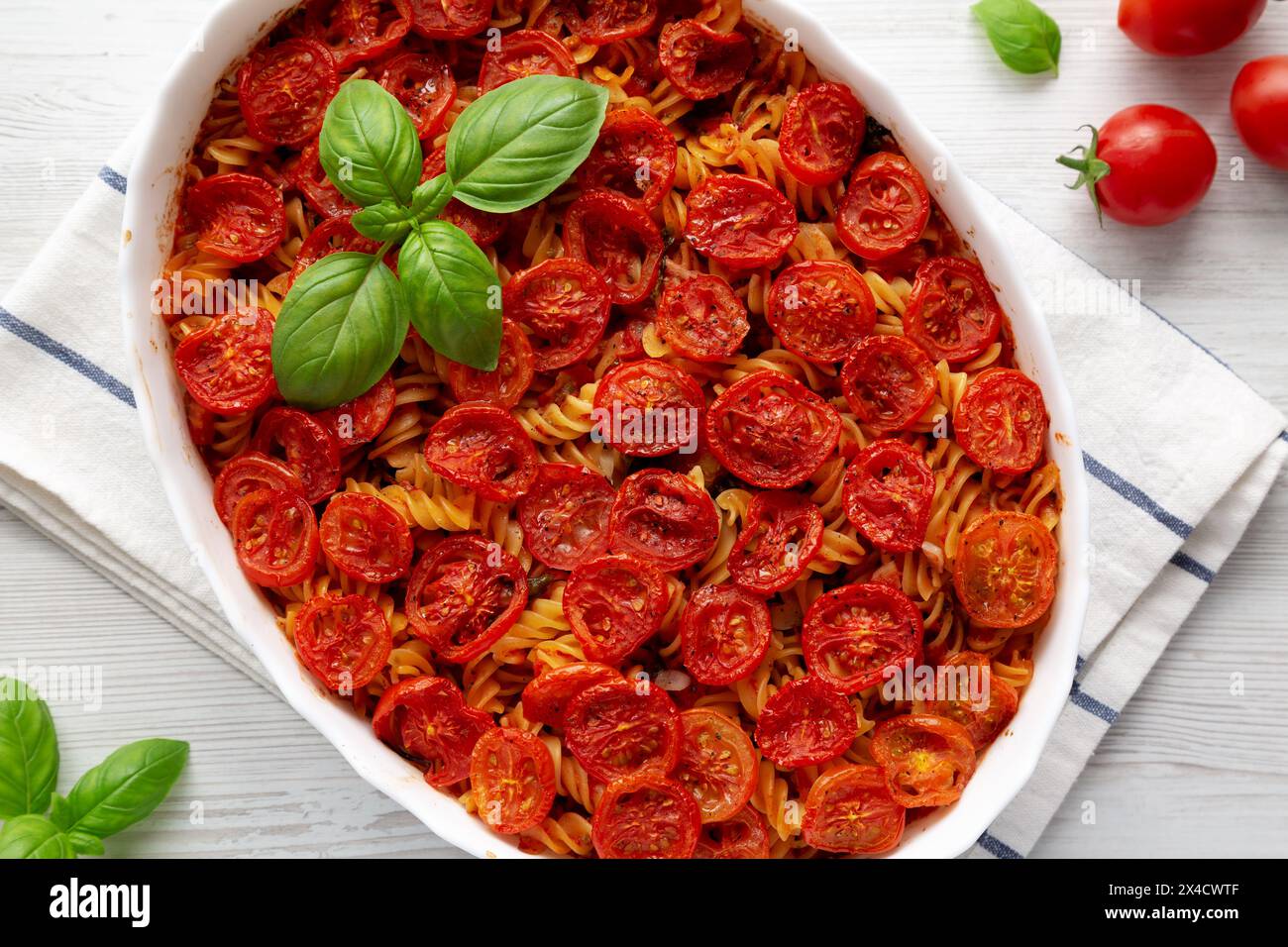 Homemade Easy Tomato Basil Pasta Bake, top view Stock Photo - Alamy