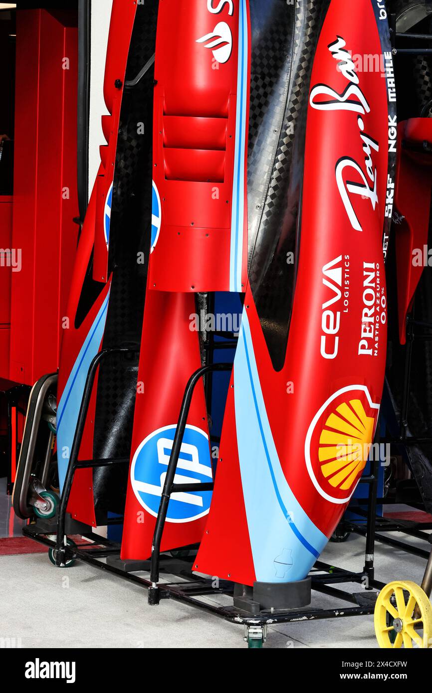 Miami, USA. 02nd May, 2024. Ferrari SF-24 engine cover - HP/blue livery ...