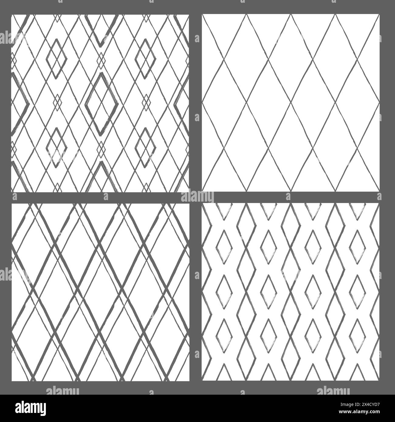 Argyle patterns from brush strokes. Set of vector diamond backgrounds ...