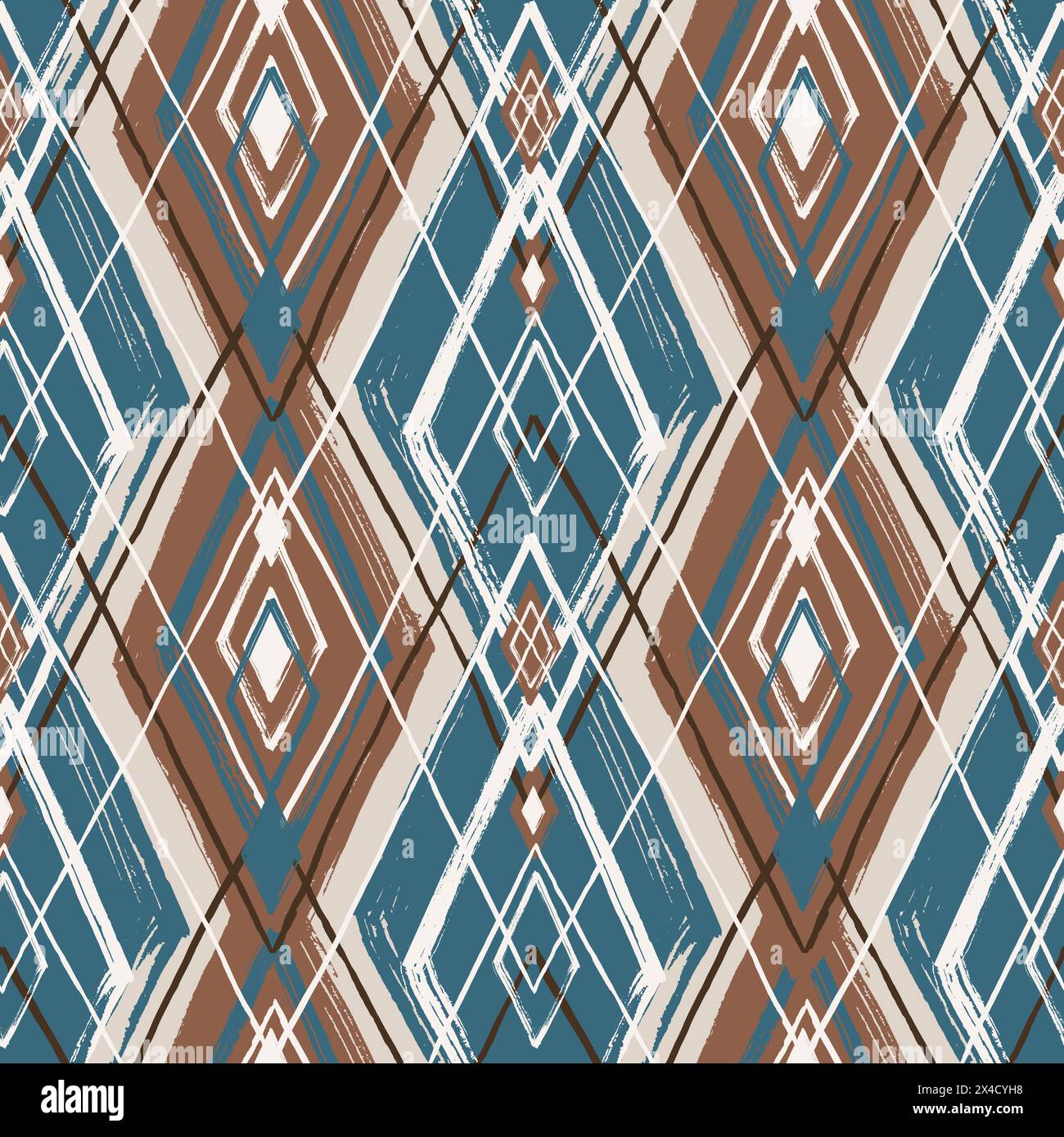 Argyle pattern from brush strokes. Vector diamond background. Seamless ...