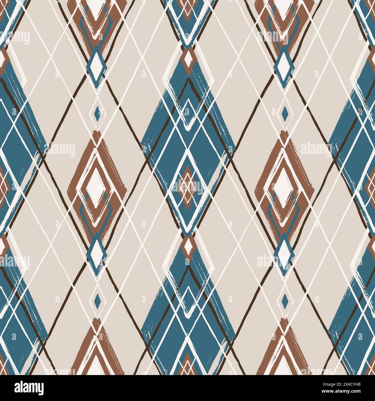 Argyle pattern from brush strokes. Vector diamond background. Seamless ...