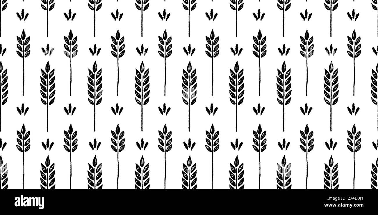 Wheat brush texture seamless pattern background. Hand drawn crayon ...
