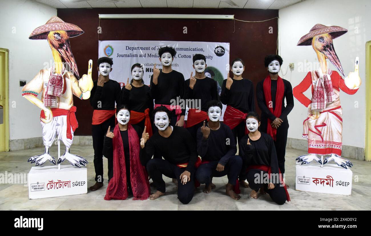 Guwahati, Guwahati, India. 2nd May, 2024. Mime students perform voting ...