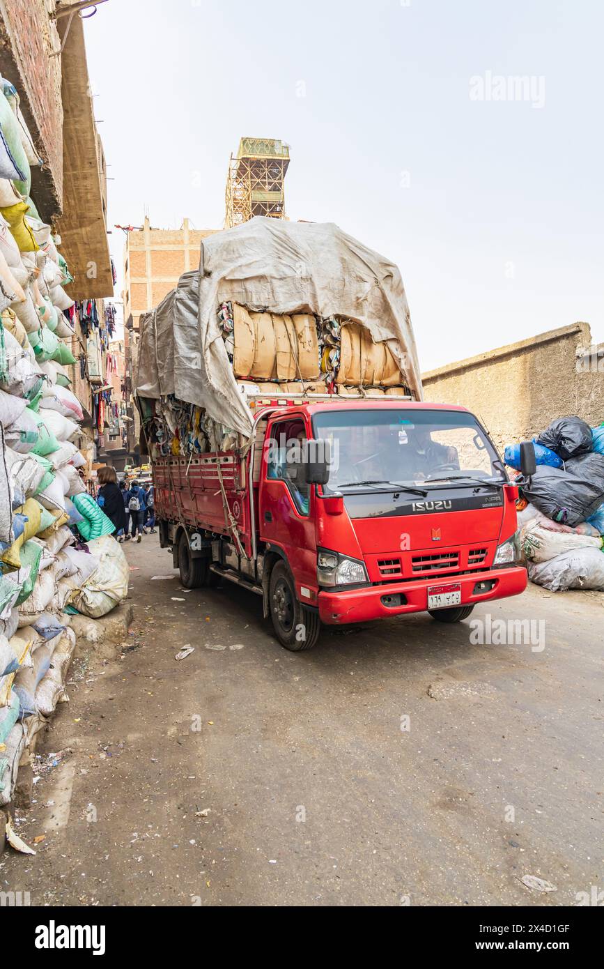 Manshiyat Naser, Garbage City, Cairo, Egypt. Truck loaded with garbage ...