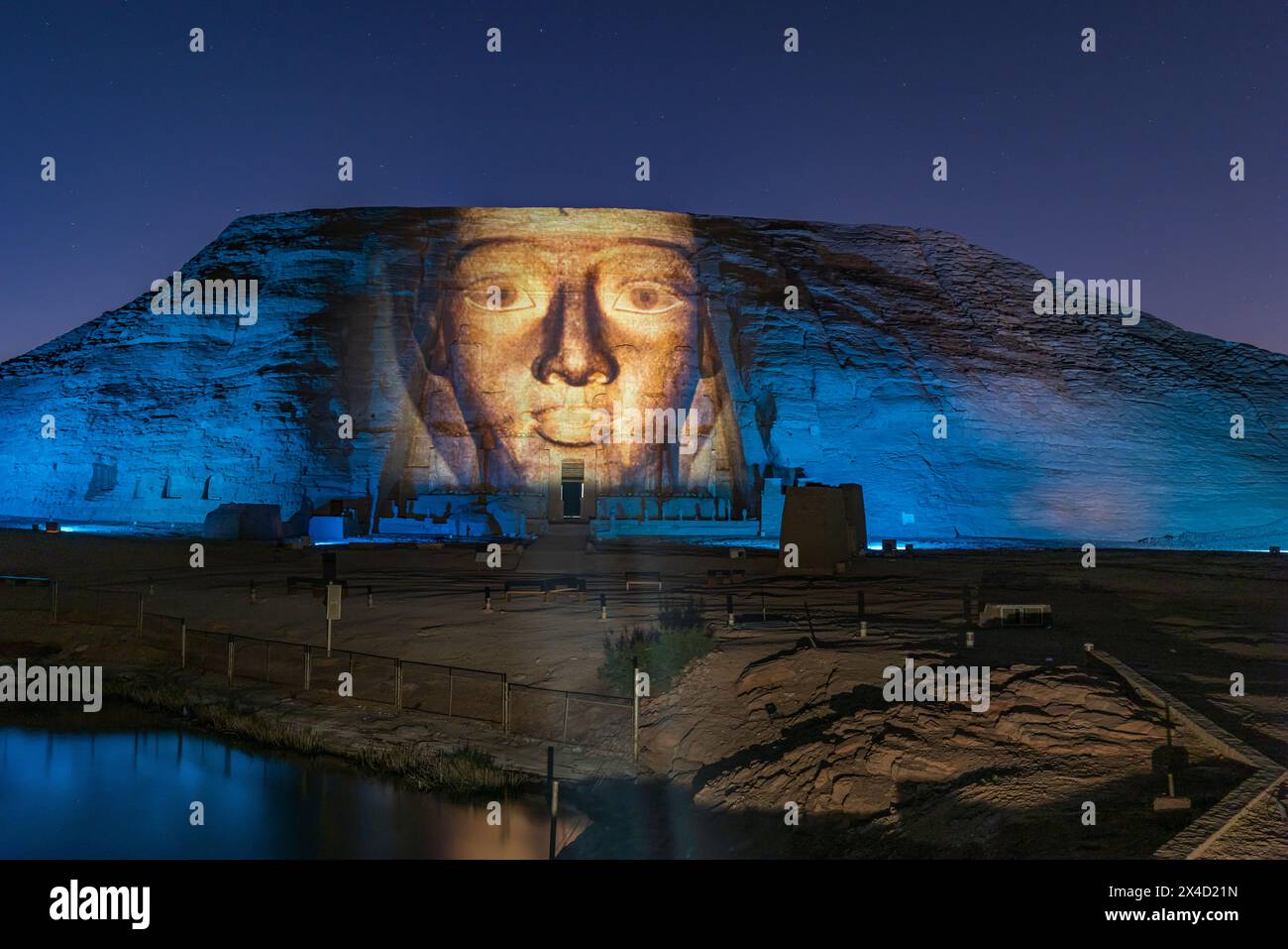 Abu Simbel, Aswan, Egypt. Night time light show projected onto the ...