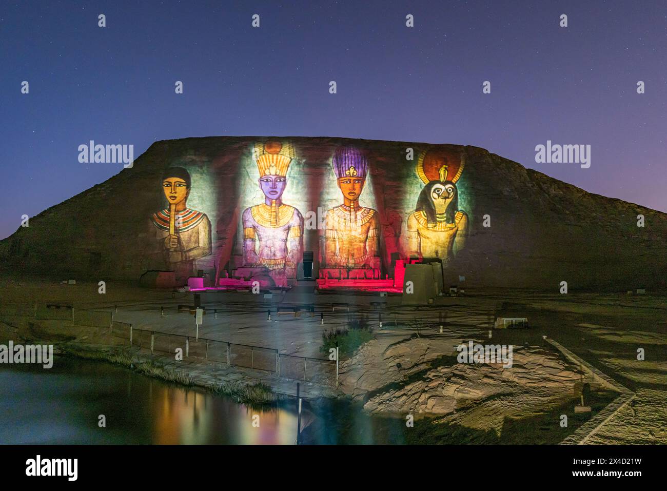 Abu Simbel, Aswan, Egypt. Night time light show projected onto the ...