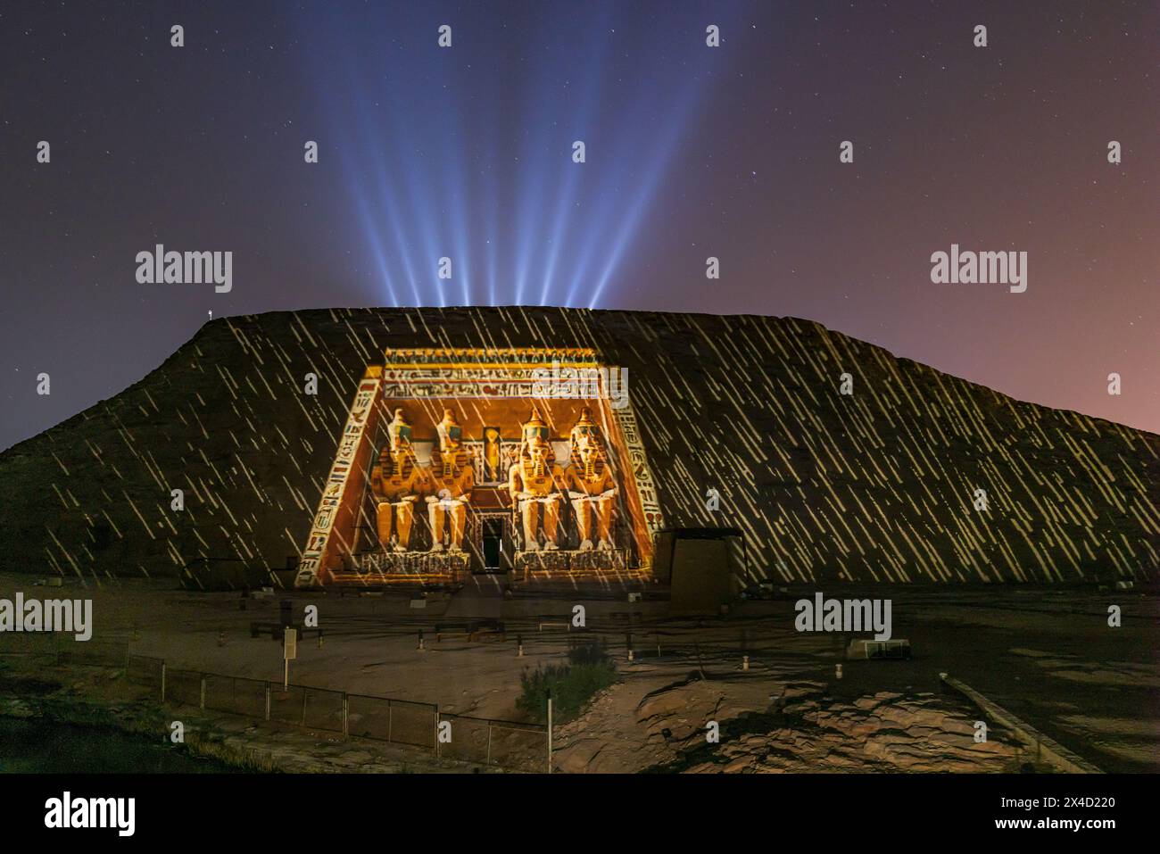 Abu Simbel, Aswan, Egypt. Night time light show projected onto the ...
