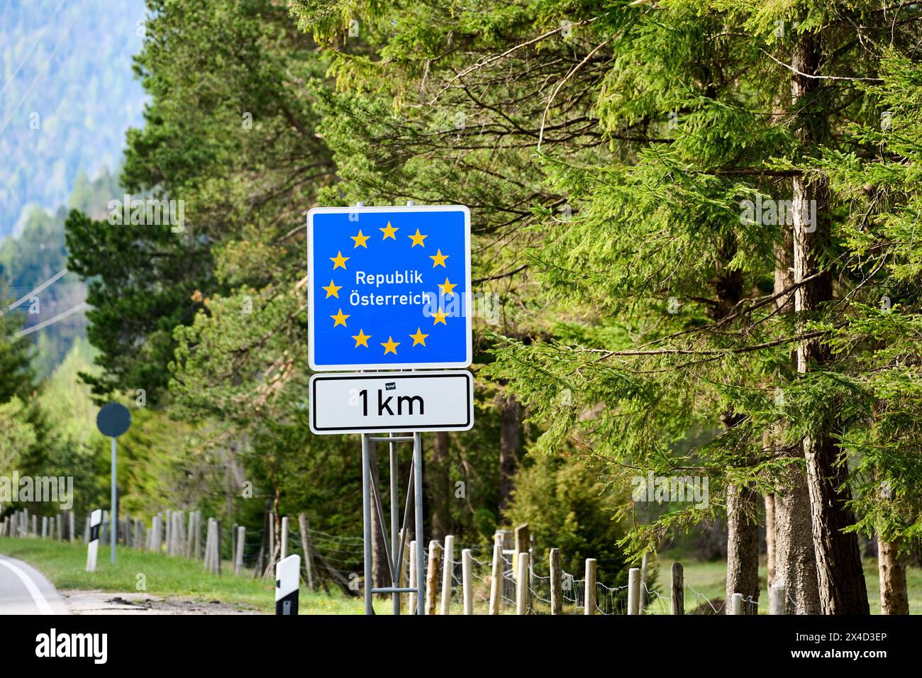 Mittenwald, Bavaria, Germany - May 1, 2024: Sign at the border between ...