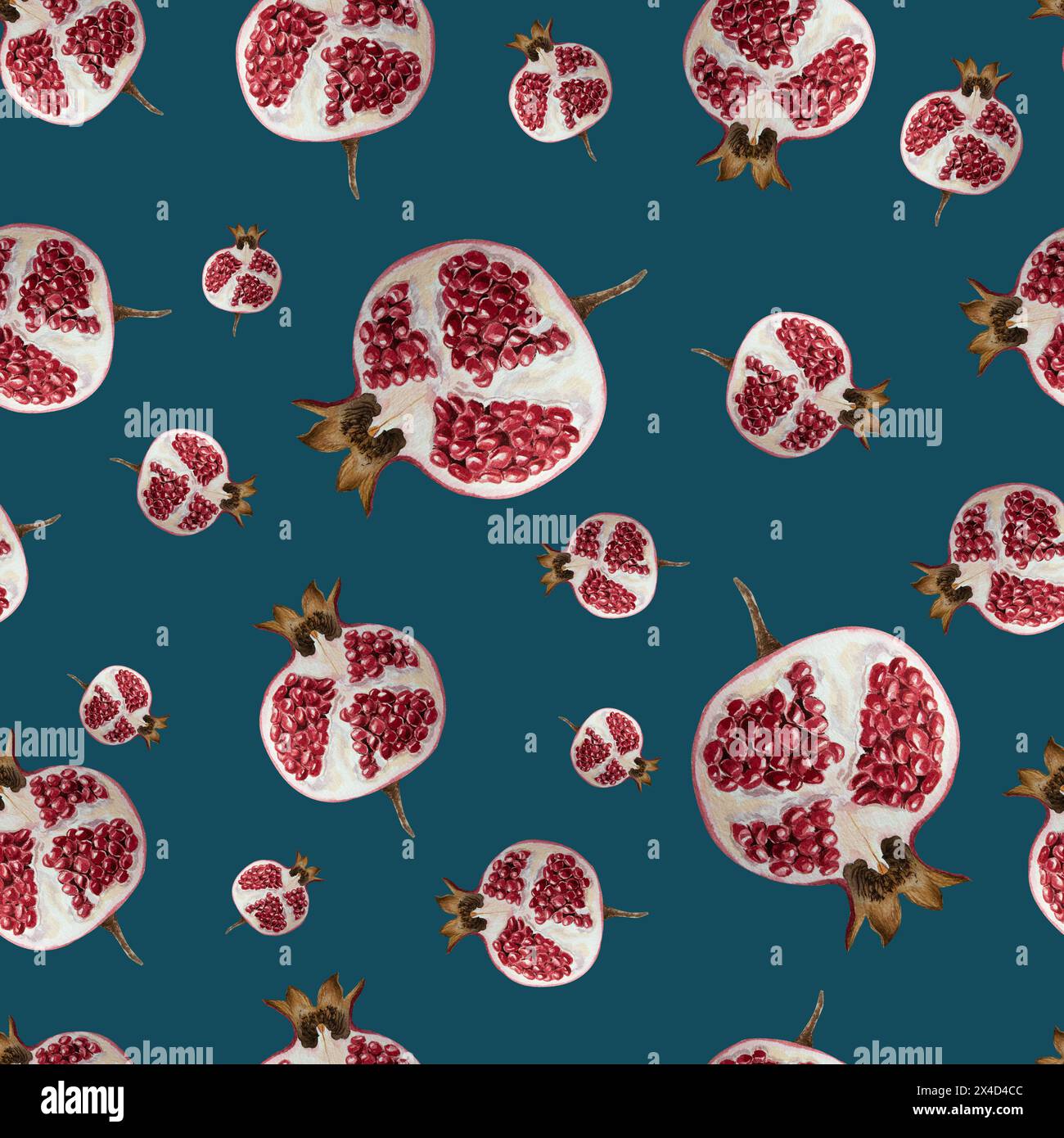 Pomegranate, watercolor illustration, realistic, leaves, decoration ...