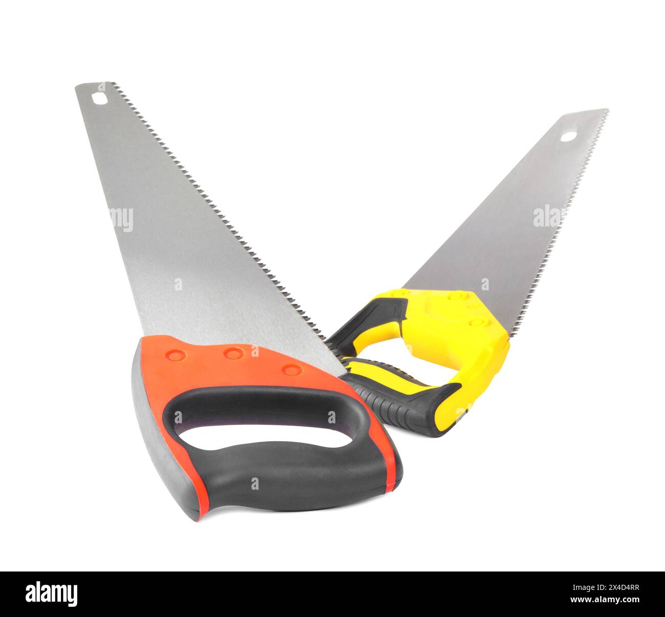 Saws with colorful handles isolated on white Stock Photo - Alamy