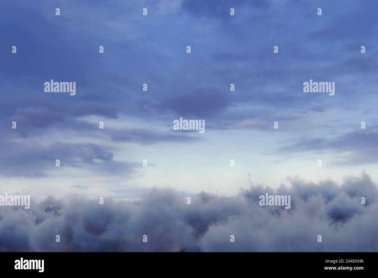 View To Soft Blue Hour Sky With Fluffy Clouds And Bright Horizon Stock ...