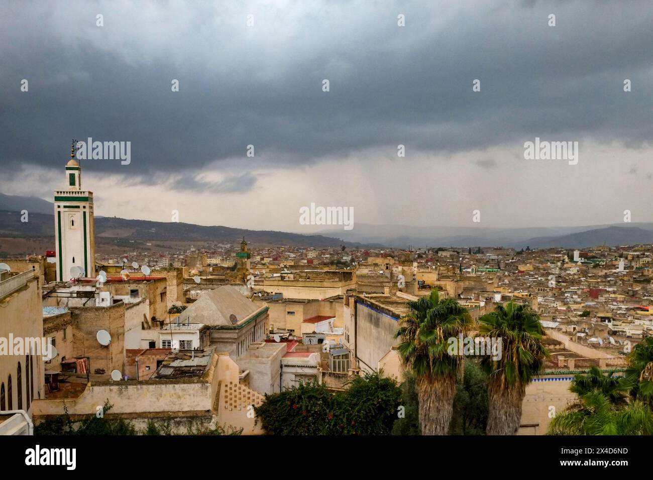 Fes, Morocco. View from rooftop looking down into the medina area of ...