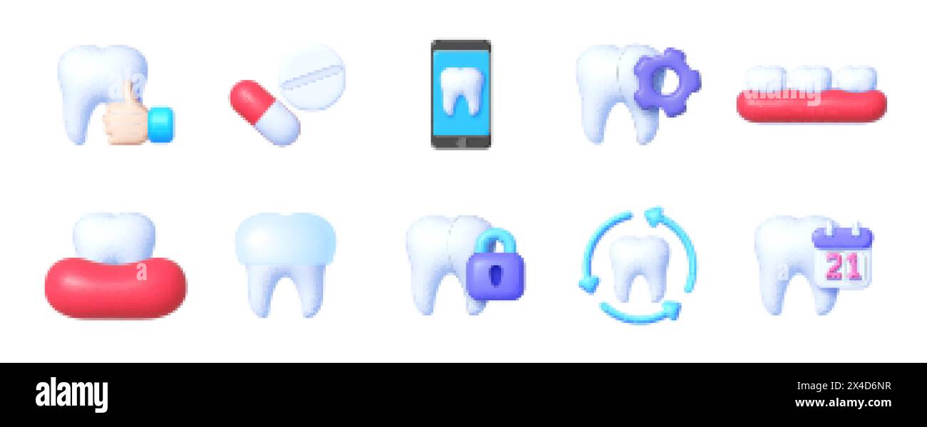 3D dentistry icons for medical design. Dentistry icons in realistic ...