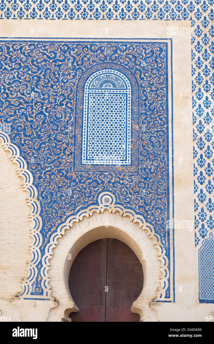 Fes, Morocco. Bar Boloud gate, known as the blue gate. Main entry to ...