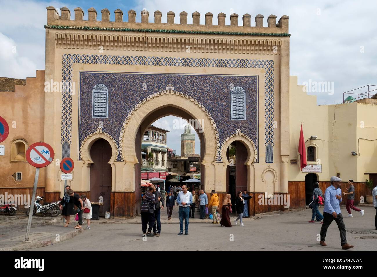 Fes, Morocco. Entry to the famous blue gate into the medina. (Editorial ...