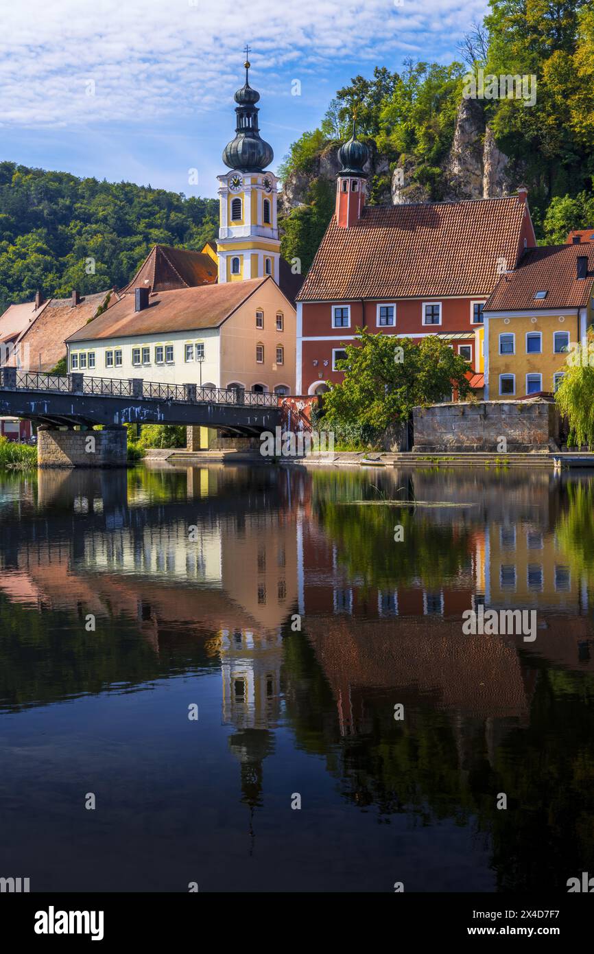 Idyllic village at the river Naab with a picturesque old town Stock ...