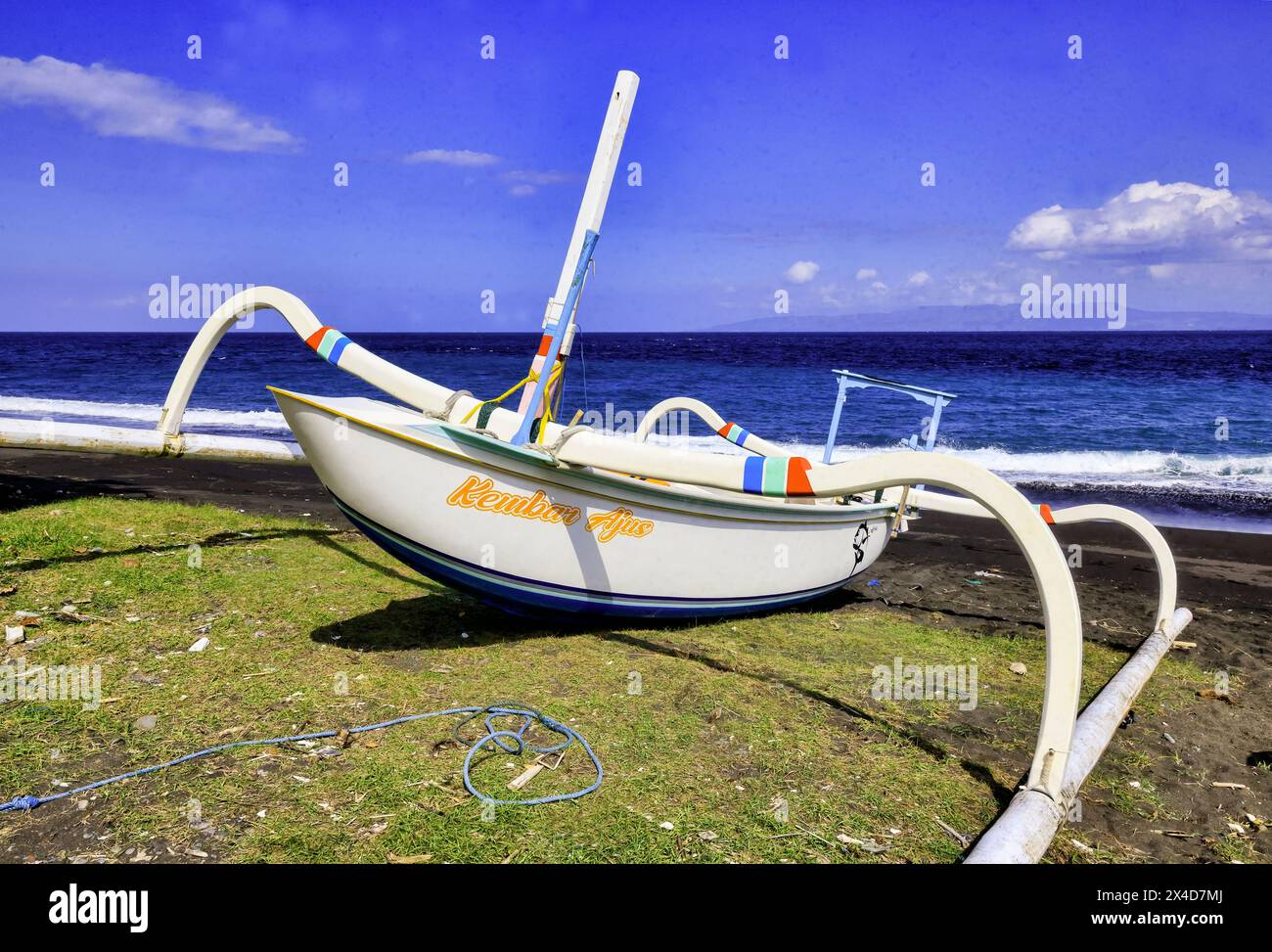 East coast Bail fishing boat with view of Nusa Penida Island in the ...
