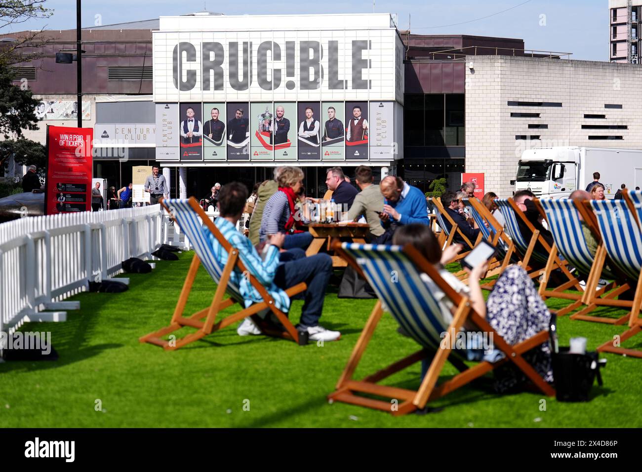 General view of the fan zone outside the Crucible on day thirteen of ...