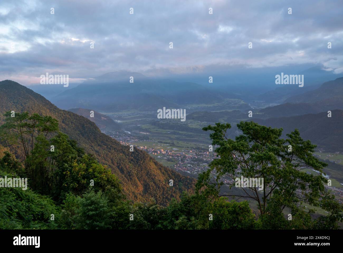 Asia, Nepal, Pokhara. View from Sarangkot over Pokhara Valley at dawn ...