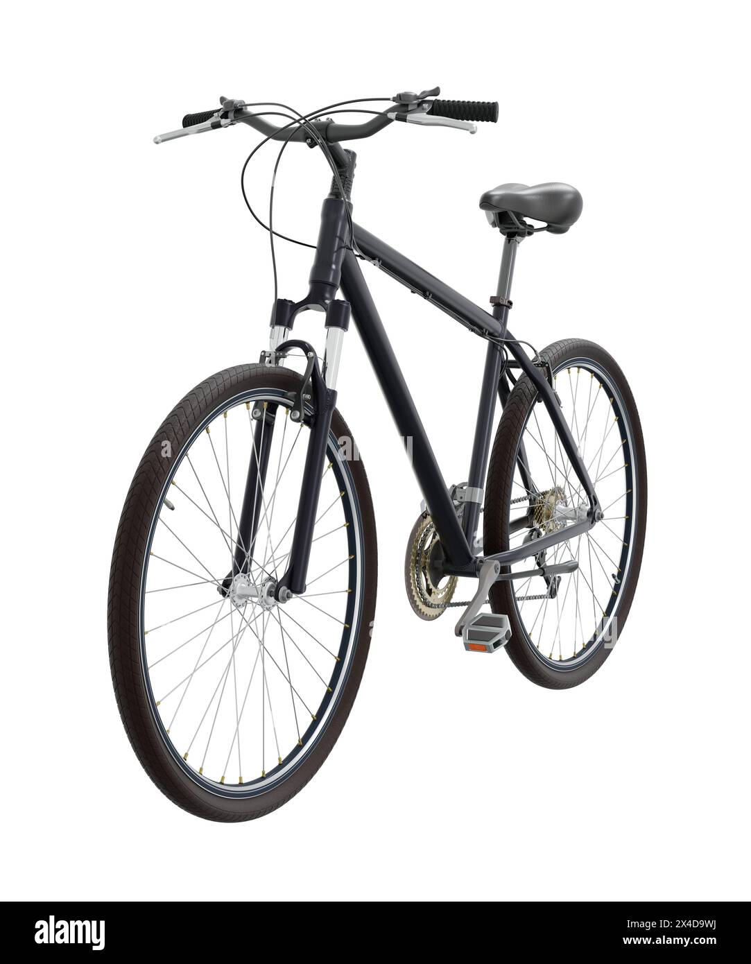 Black bicycle, front side view isolated on white background, 3D ...