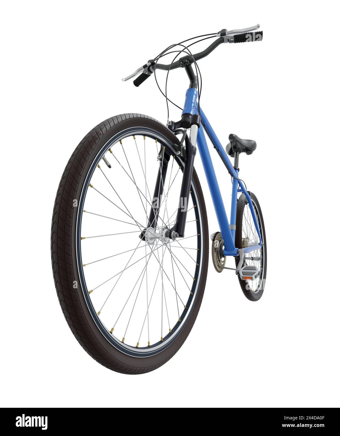 Blue bicycle, front side view with wide angle shot isolated on white ...