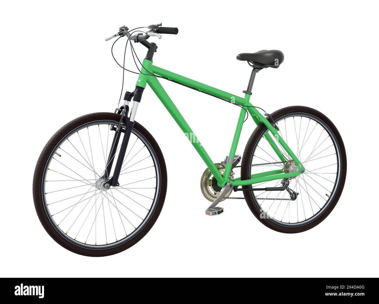 Green bicycle, side front view isolated on white background, 3D ...
