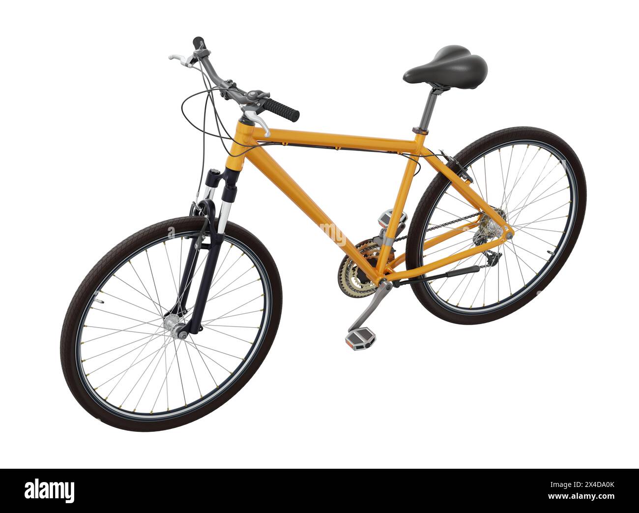 Orange bicycle, side top view isolated on white background, 3D ...