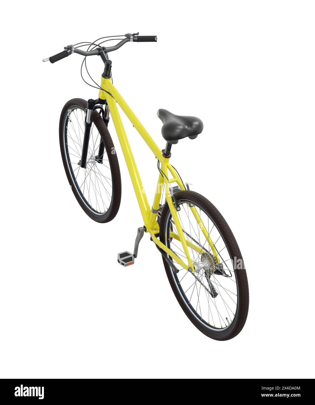 Yellow bicycle, side top view isolated on white background, 3D ...