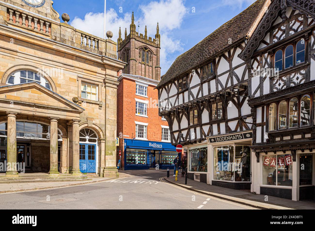 The Buttercross Museum and half-timbered buildings in the centre of the ...