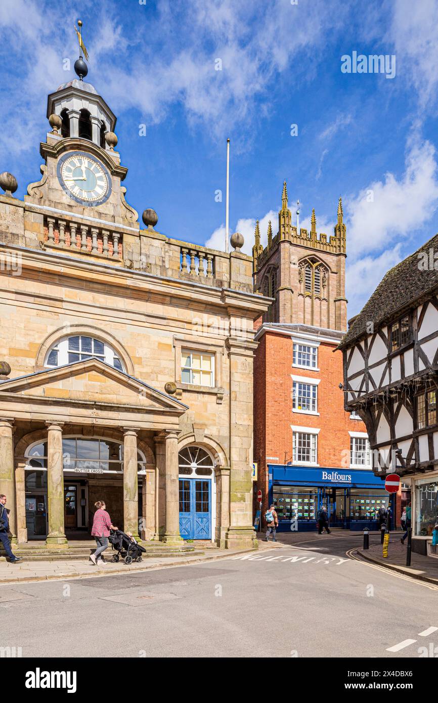 The Buttercross Museum and half-timbered buildings in the centre of the ...
