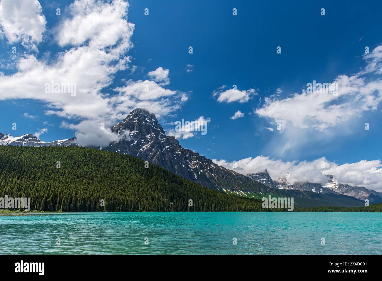 Canada, Alberta, Banff National Park. Upper Waterfowl Lake with Mt ...