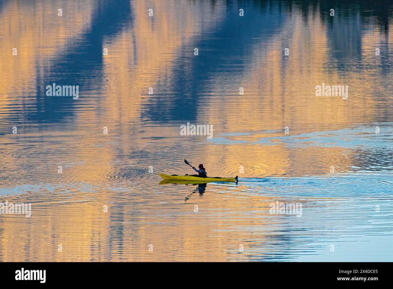Canada, Alberta, Banff National Park. Kayaking on Two Jack Lake at ...