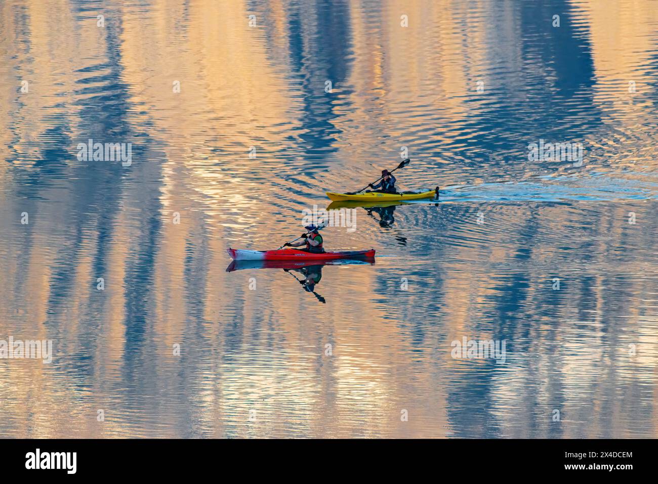 Canada, Alberta, Banff National Park. Kayaking on Two Jack Lake at ...