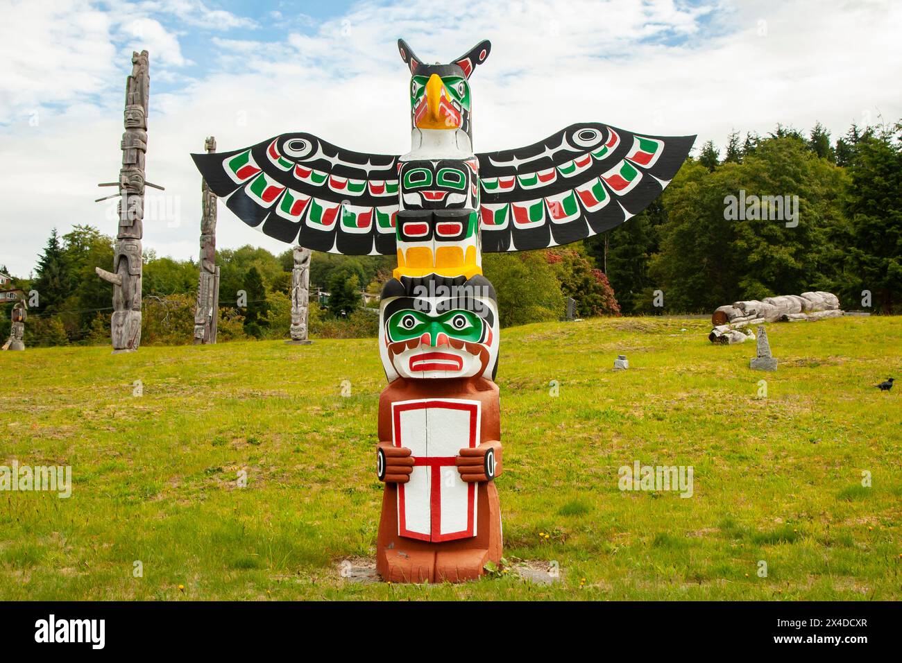 Canada, British Columbia, Inside Passage. Totems in Alert Bay's Namgis ...