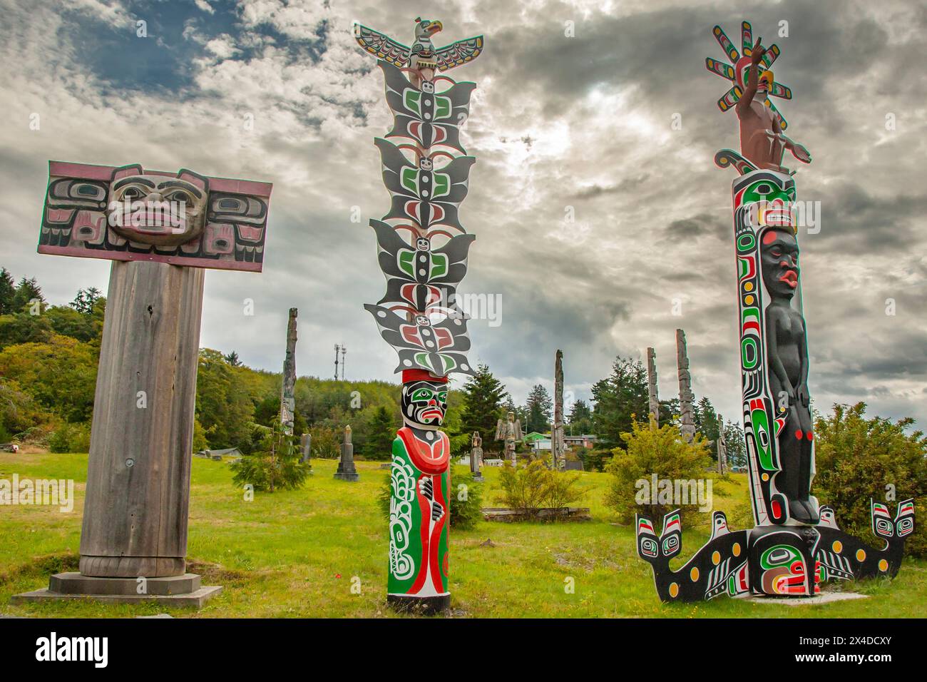 Canada, British Columbia, Inside Passage. Totems in Alert Bay's Namgis ...