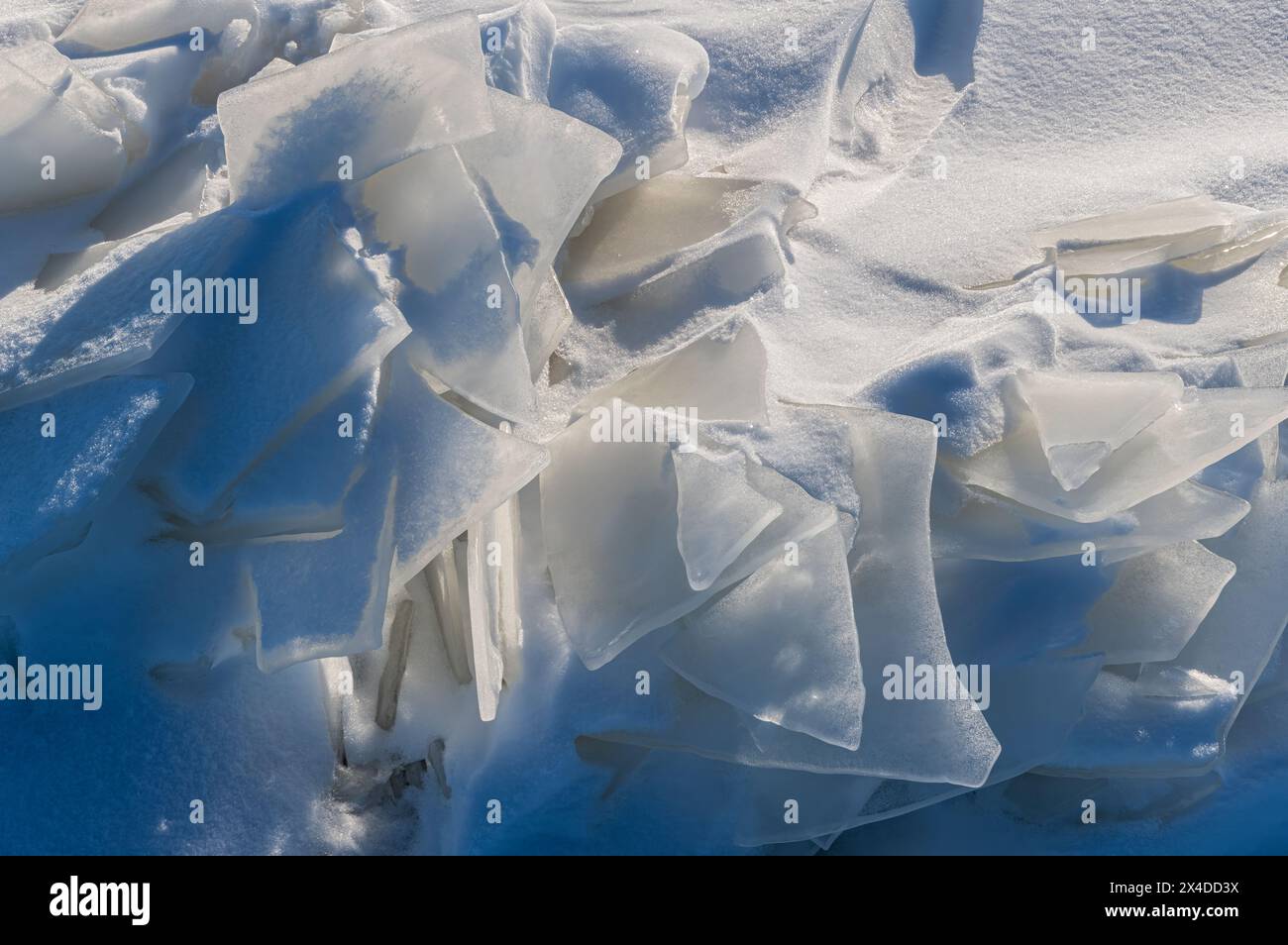 Canada, Manitoba, Victoria Beach Provincial Park. Broken ice on shore ...