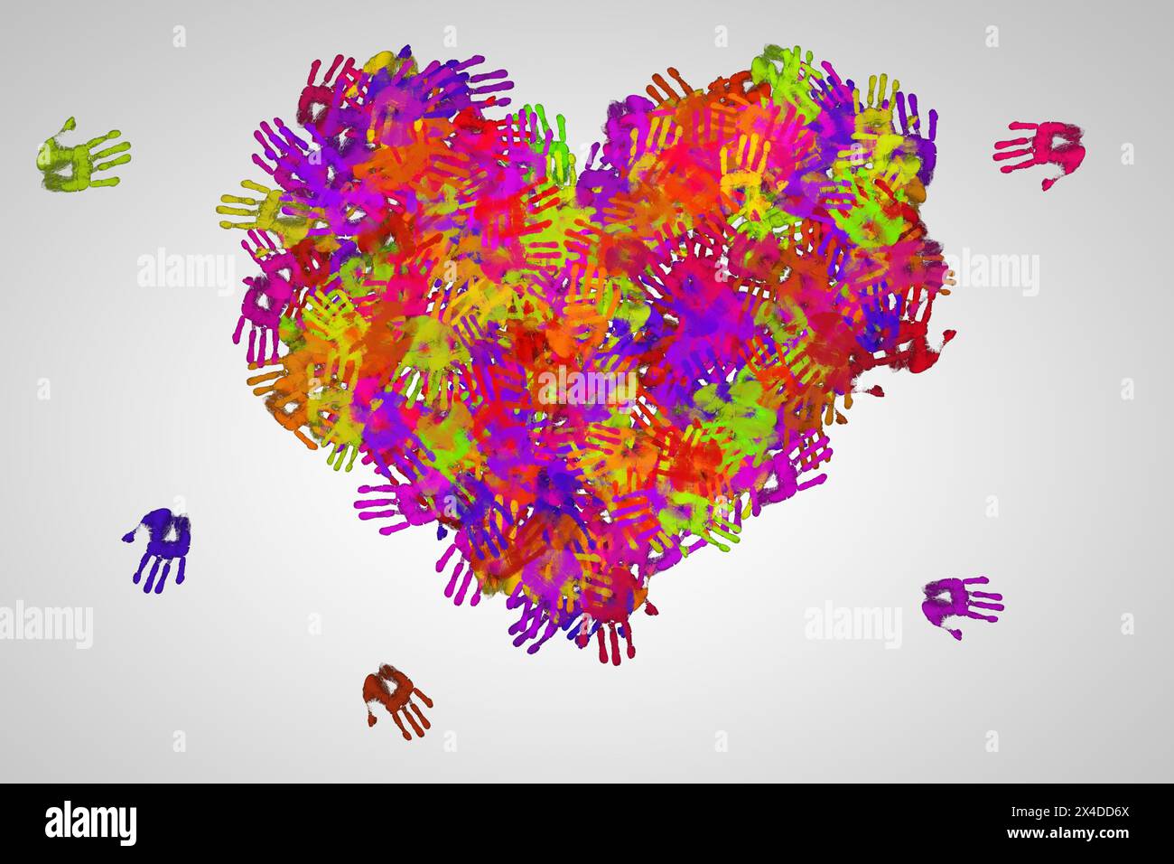 Colorful hand prints in heart shape Stock Photo - Alamy