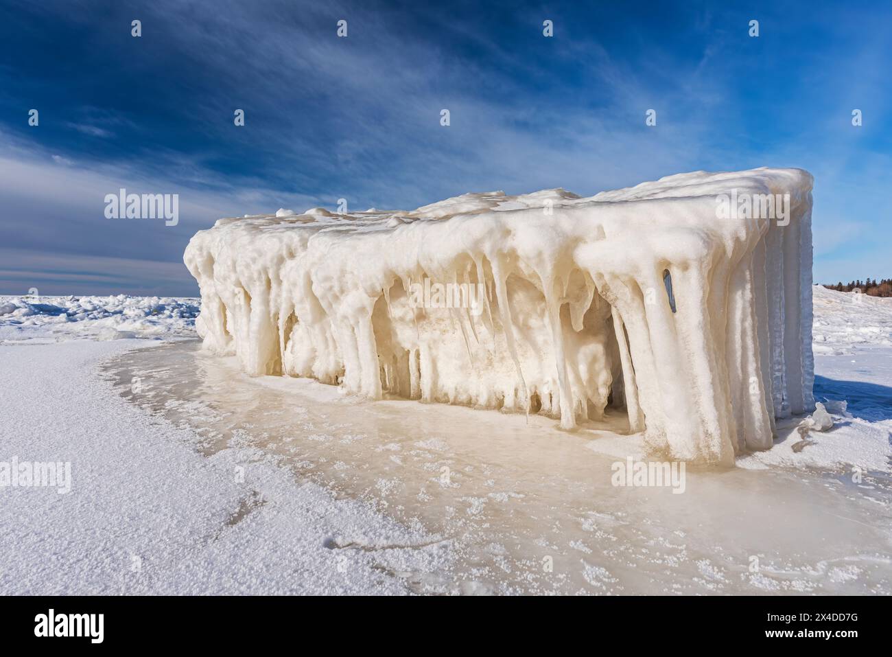 Canada, Manitoba, Winnipeg. Ice block on the shore of Lake Winnipeg ...