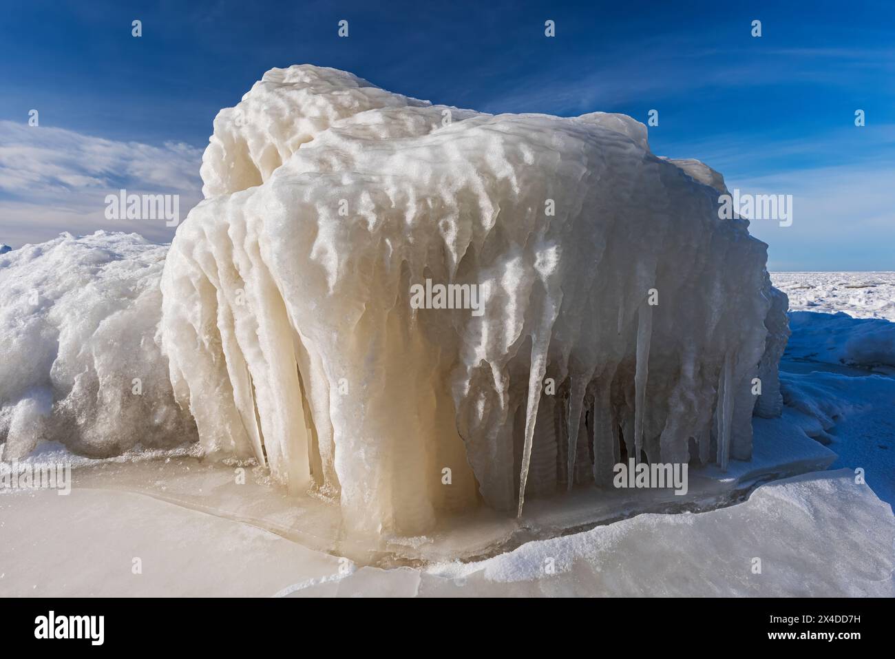 Canada, Manitoba, Winnipeg. Ice block on the shore of Lake Winnipeg ...