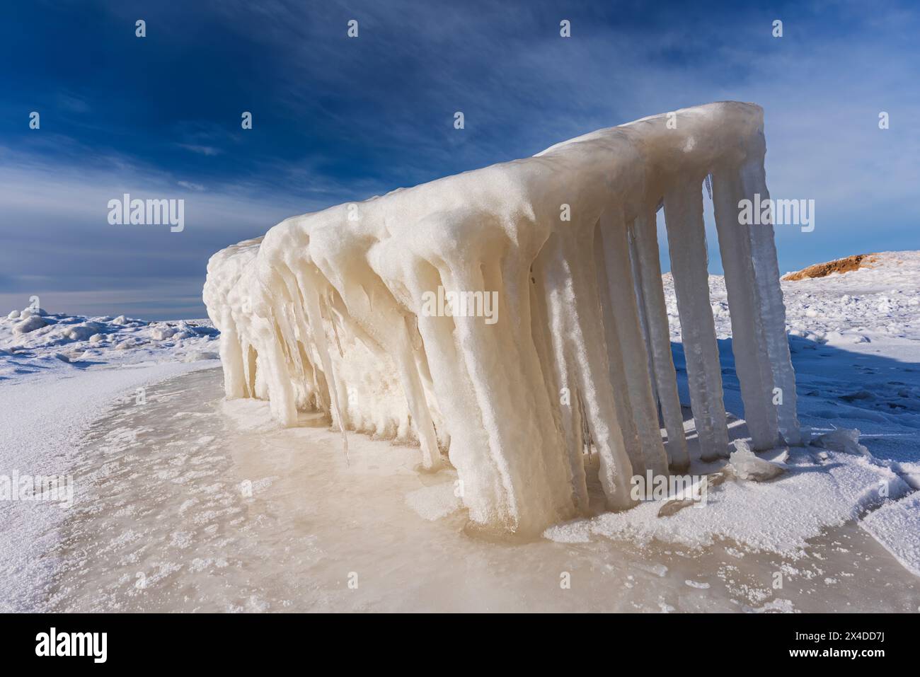 Canada, Manitoba, Winnipeg. Ice block on the shore of Lake Winnipeg ...