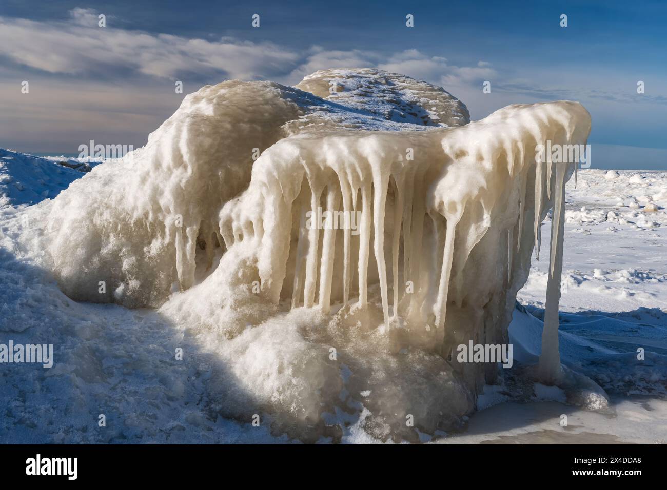 Canada, Manitoba, Winnipeg. Ice block on the shore of Lake Winnipeg ...