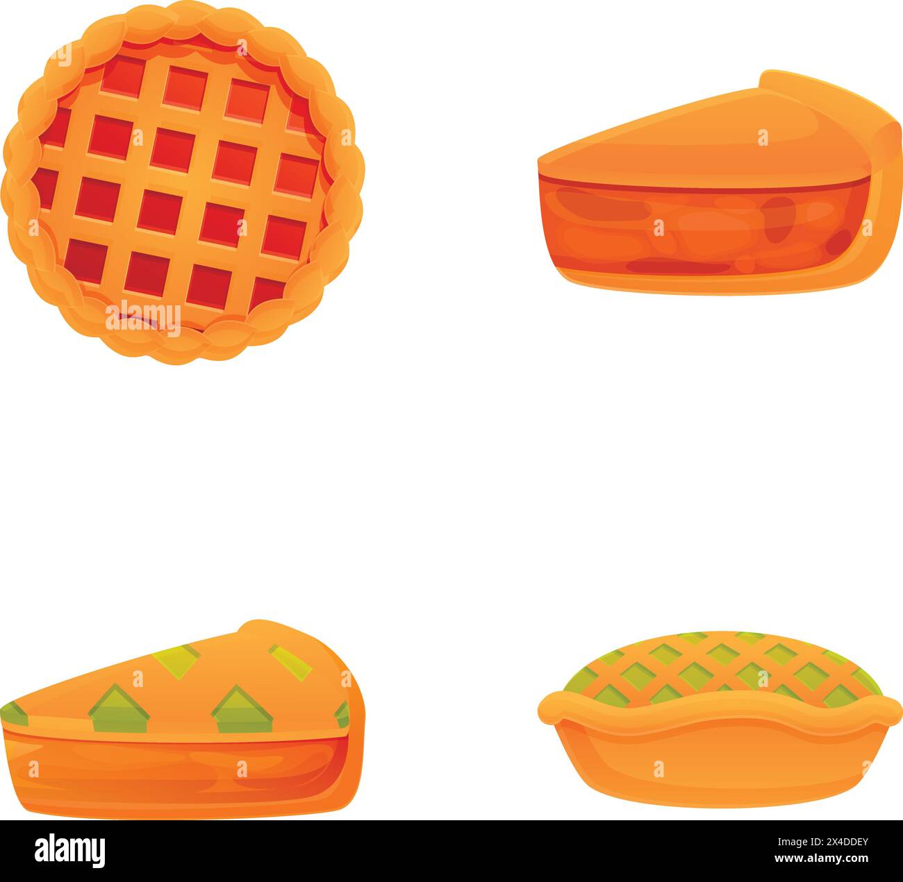 Filled pie icons set cartoon vector. Delicious homemade pie whole and ...