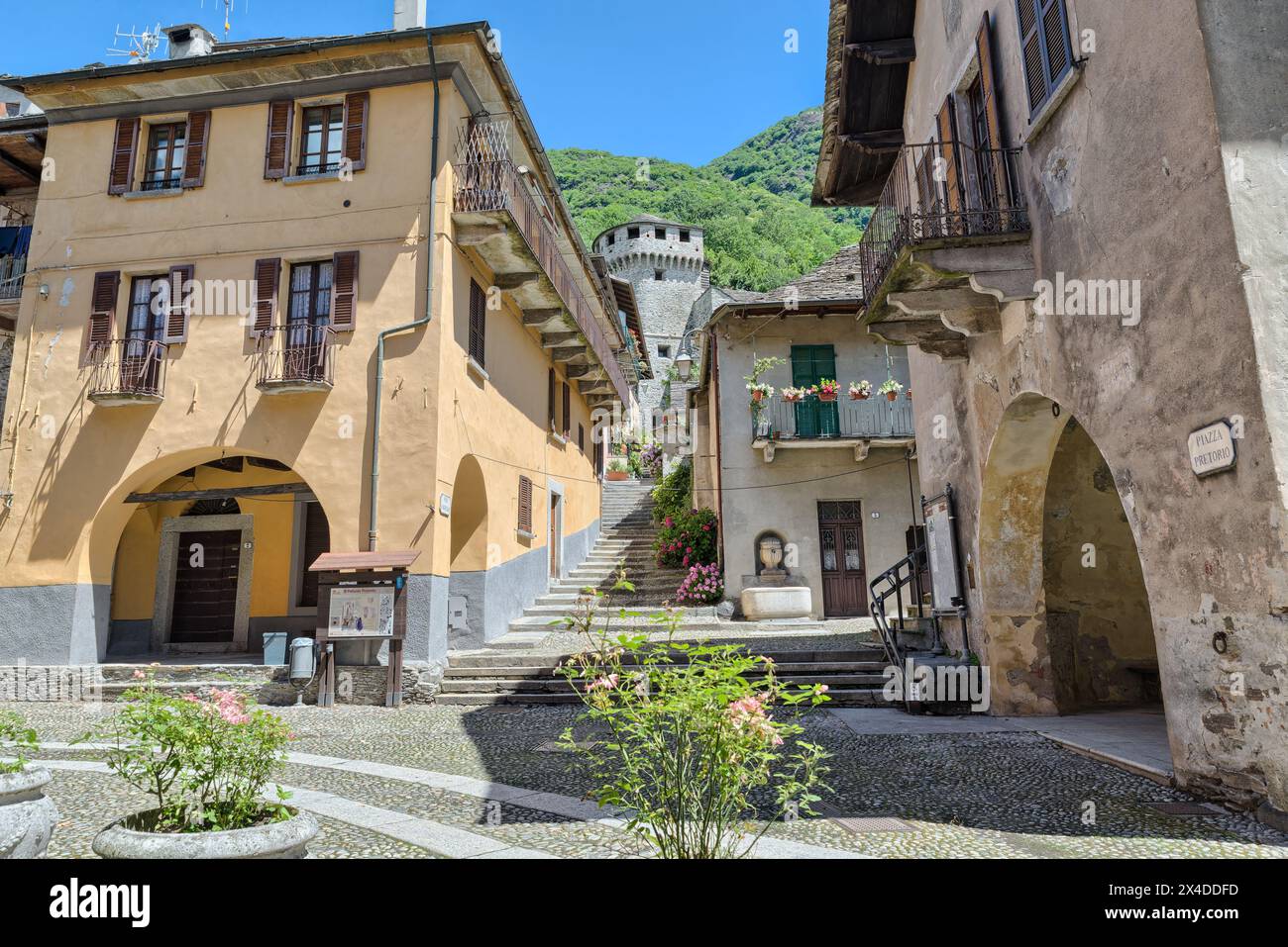 Ancient square with historic buildings. Vogogna town, part of the ...
